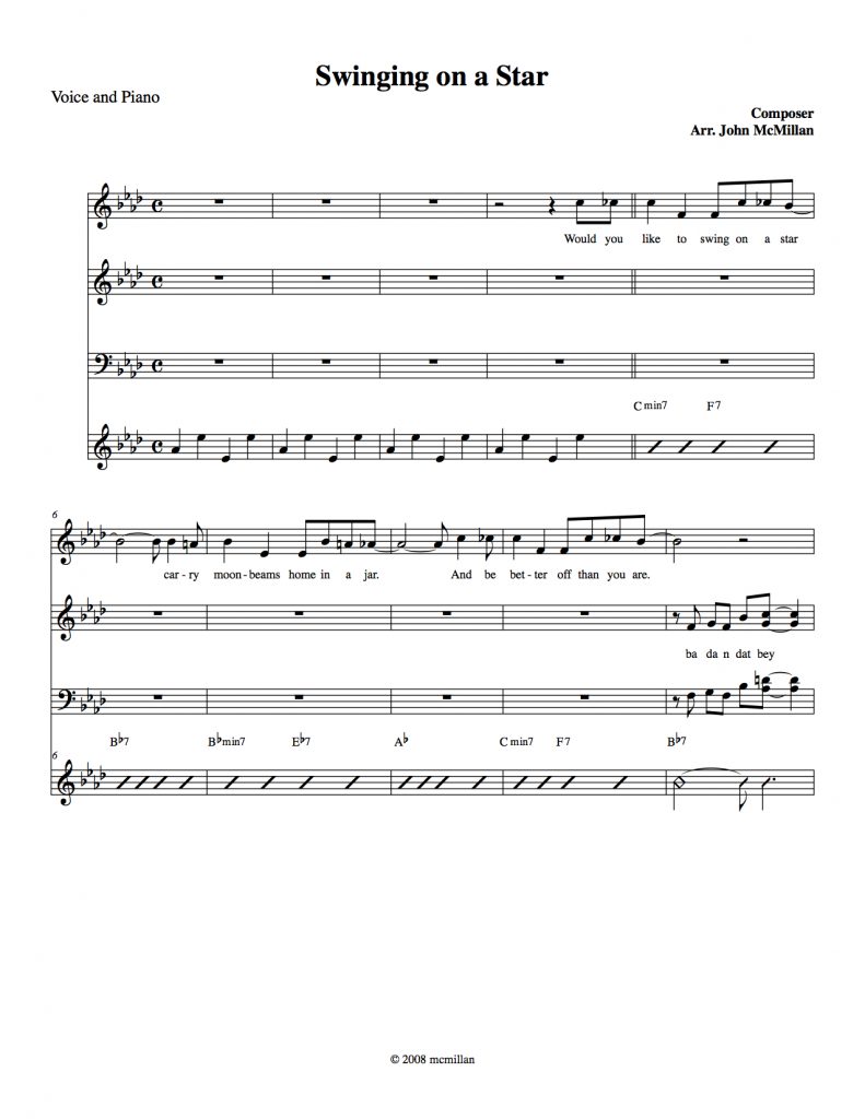 Swingin On A Star (SSATB) – McMillan Music